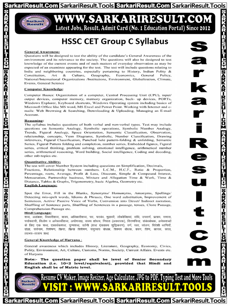 HSSC_CET_Group_C_Syllabus | PDF