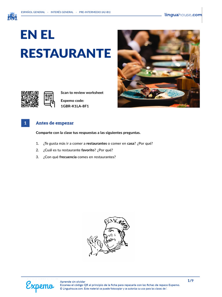 Vocabulario y Diálogo en Restaurantes | PDF | Restaurantes | Camareros