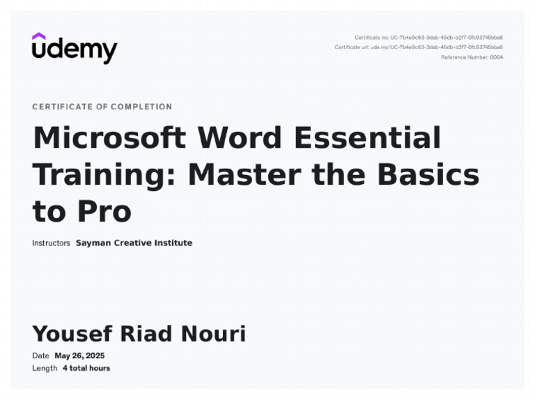 Microsoft Word Udemy Certificate | PDF