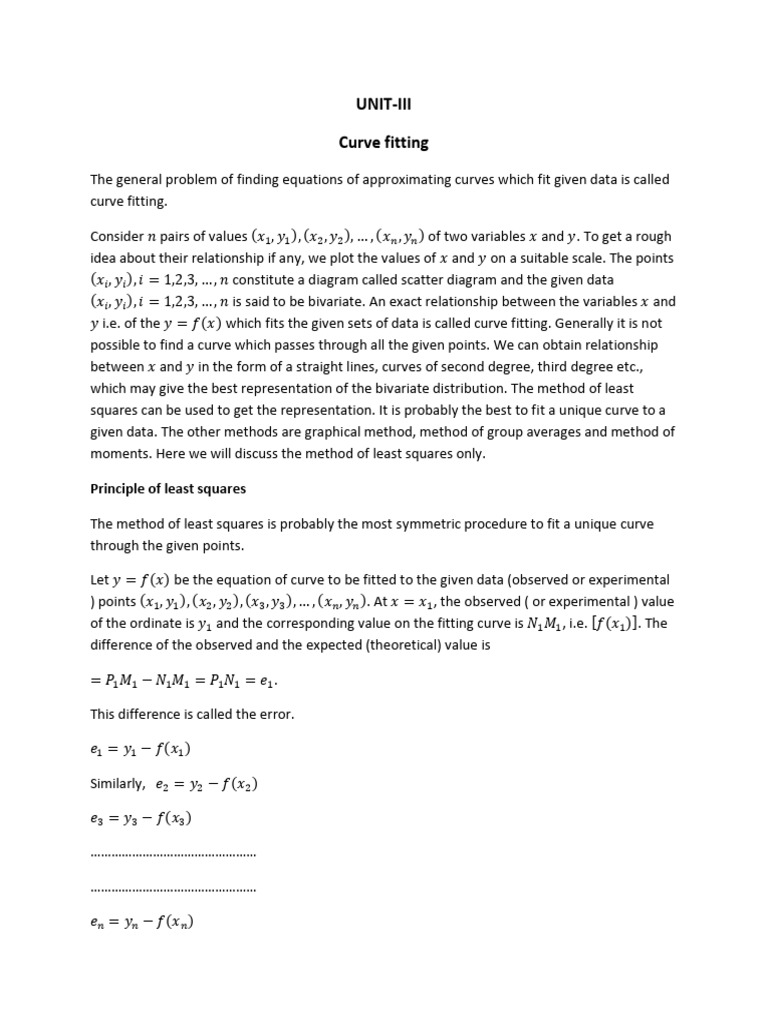 UNIT-III Curve Fitting & Smpling, App | PDF | Regression Analysis ...