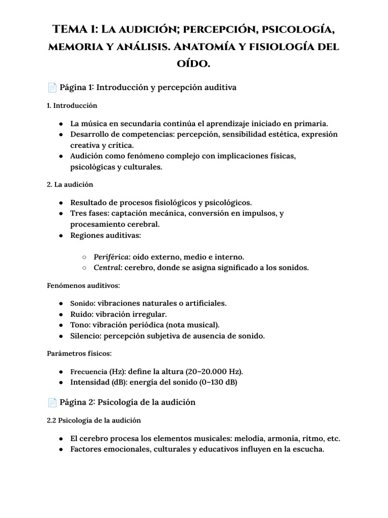 Esquema Tema 1 Pdf Escuchando Sonido
