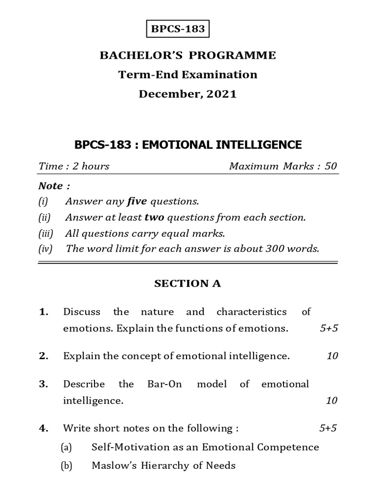 BPCS-183 PYQS | PDF | Emotional Intelligence | Intelligence