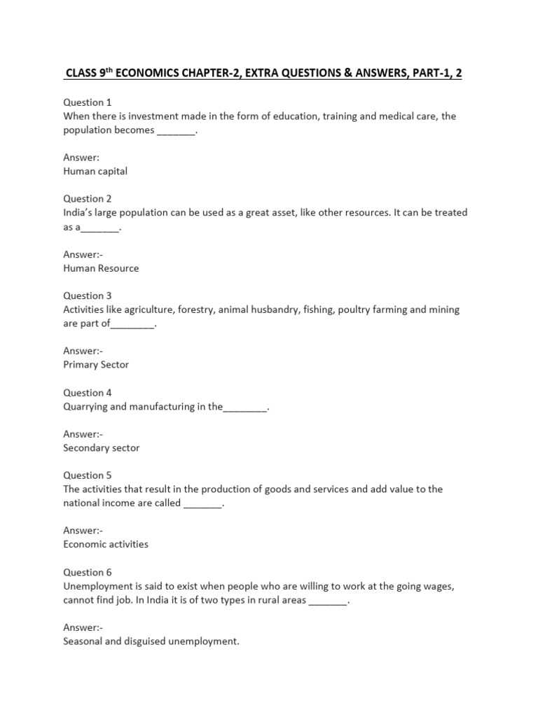Class 9th Economics Ch-2 Extra Q&A Part-1,2 | PDF | Human Capital ...