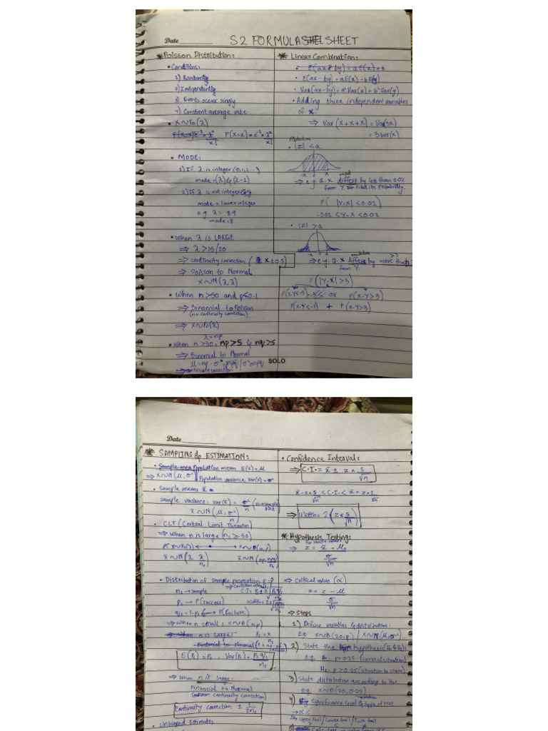 S2 Formula Sheet | PDF