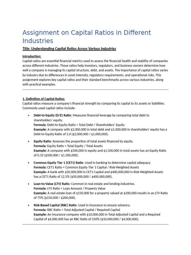 Capital Ratios by Industry Overview | PDF | Capital Adequacy Ratio ...