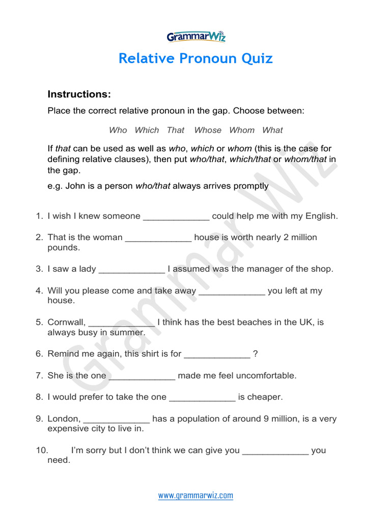 Relative Pronoun Quiz | PDF