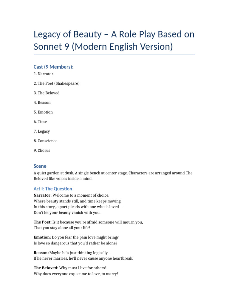 Legacy of Beauty Sonnet 9 Modern English | PDF