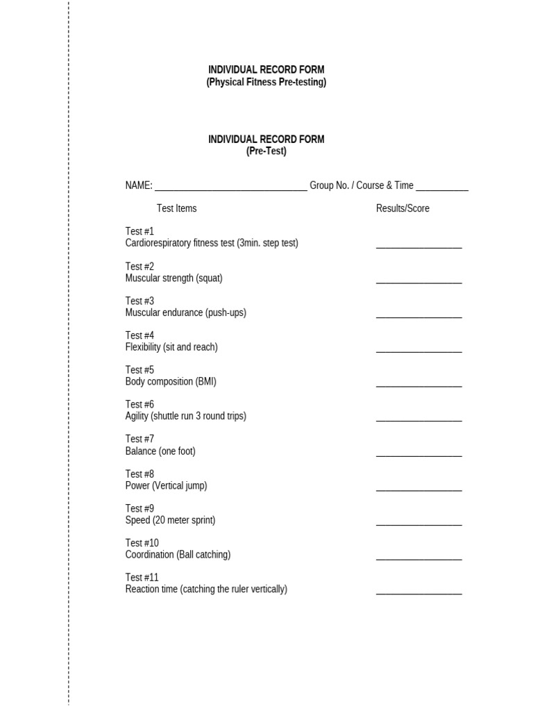 INDIVIDUAL RECORD FORM Pre-Test | PDF
