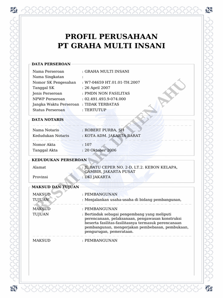 Profil Perusahaan GRAHA MULTI INSANI | PDF