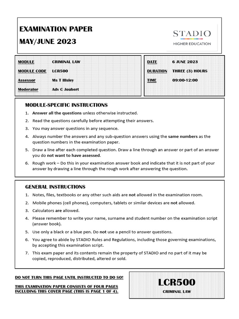 LCR500 2023 01 Exam Paper | PDF | Crimes | Crime & Violence