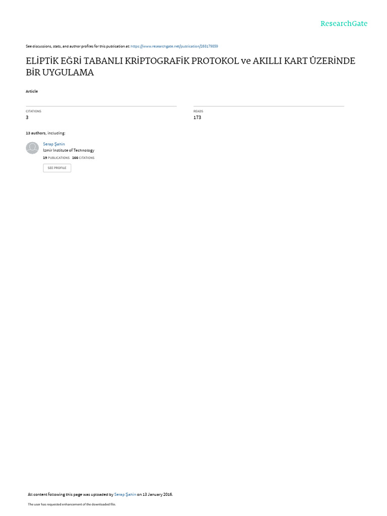 Eliptik Egri Tabanli Kriptografik Protokol Ve Akil | PDF