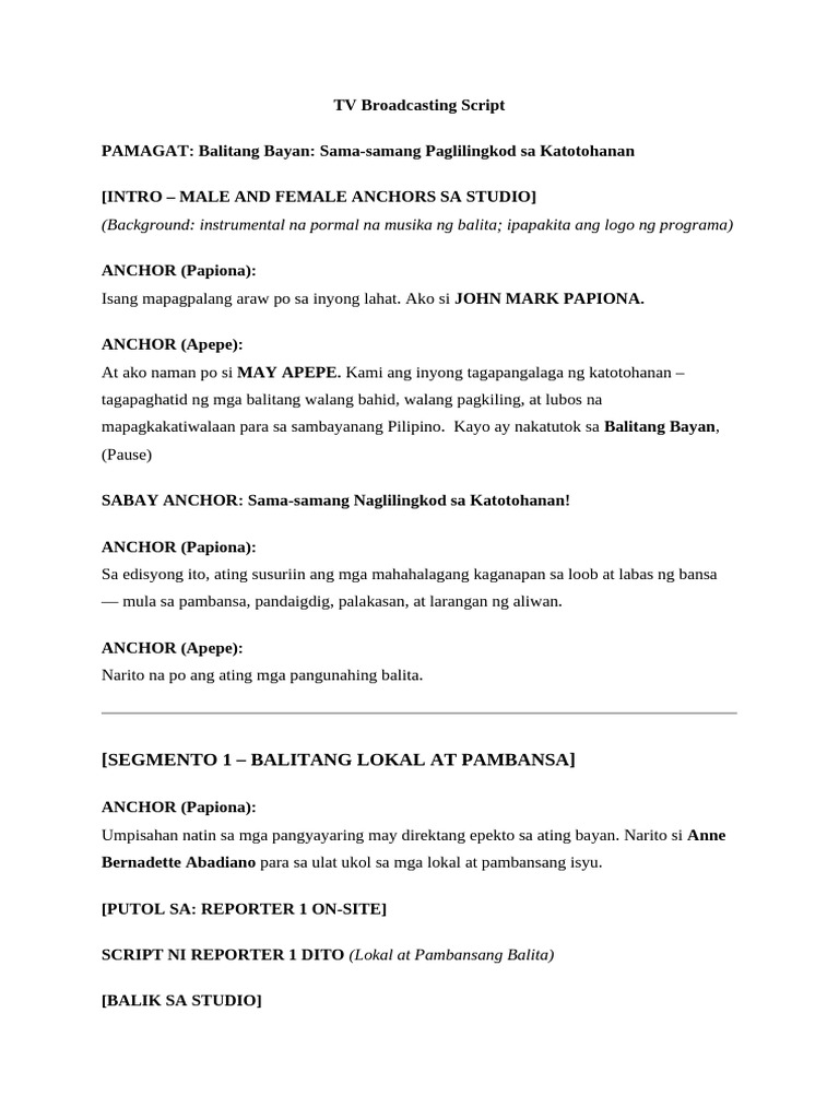 TV Broadcasting Script G2 | PDF