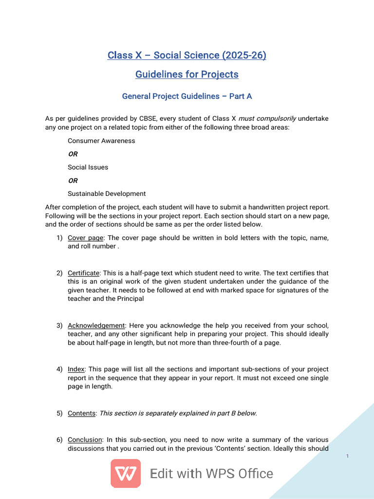 Class 10 Social Science Project Guidelines | PDF