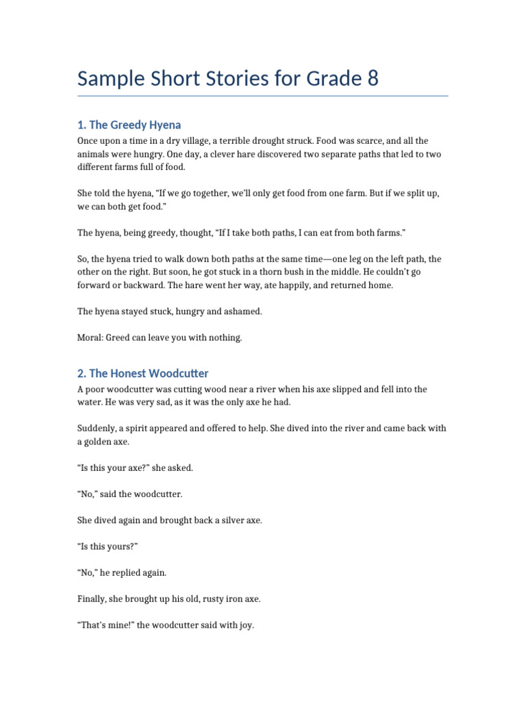 Grade 8 Short Stories Collection | PDF
