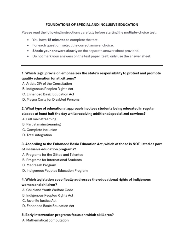 Special Education Test Instructions | PDF | Special Education ...