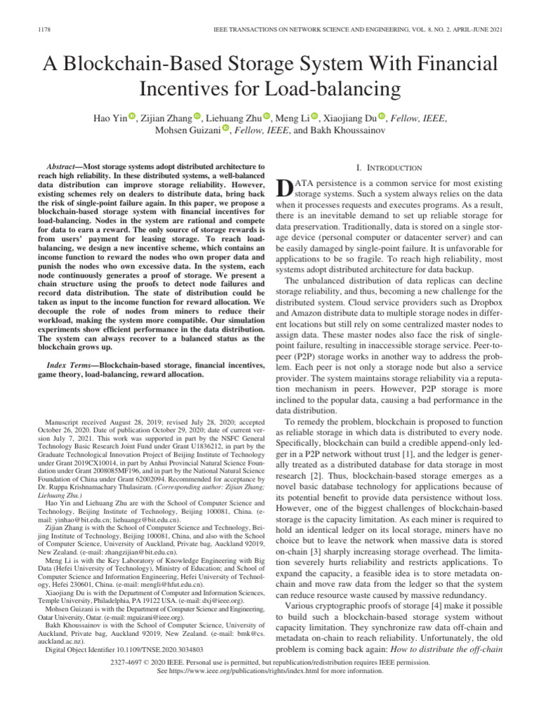 A Blockchain-Based Storage System With Financial Incentives For Load-Balancing | PDF | Load ...