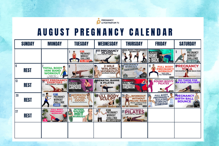 Aug Pregnancy Workout Calendar | PDF
