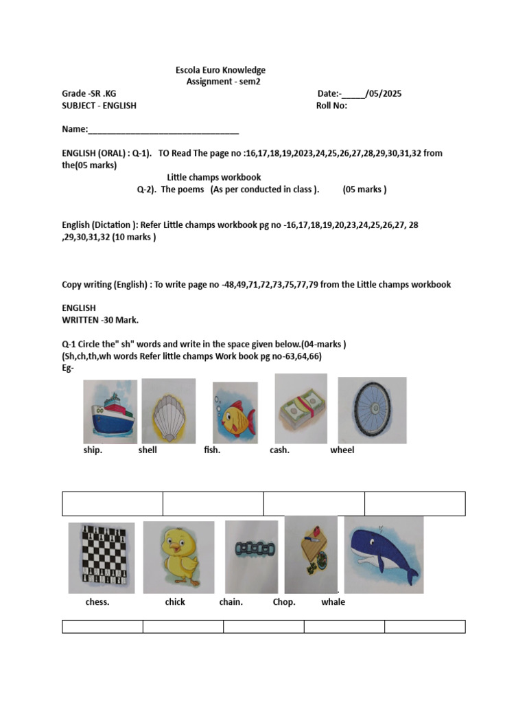 SR - KG English Sem-2 Assignment | PDF