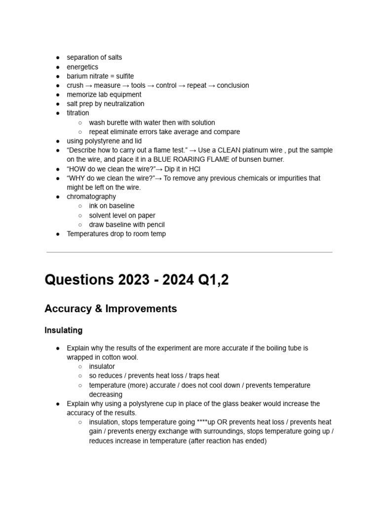 IGCSE Chemistry Paper 6 Revision Notes | PDF | Chemistry | Titration