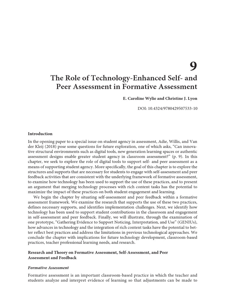 The Role of Technology-Enhanced Self - and Peer Assessment in Formative ...