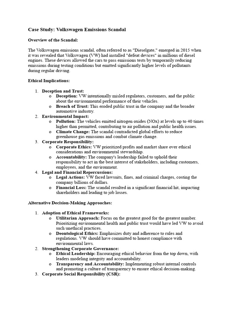 Volkswagen Emissions Scandal Analysis | PDF | Corporate Social ...