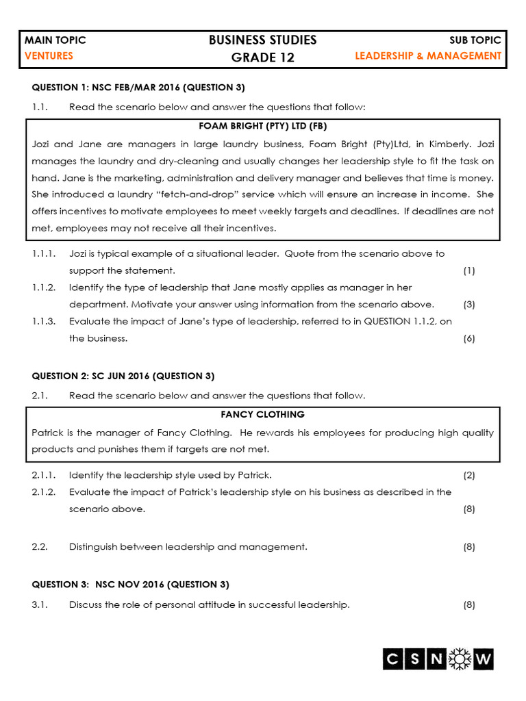 BSTD Gr12 Csnow Activities Leadership Eng | PDF | Leadership | Transformational Leadership
