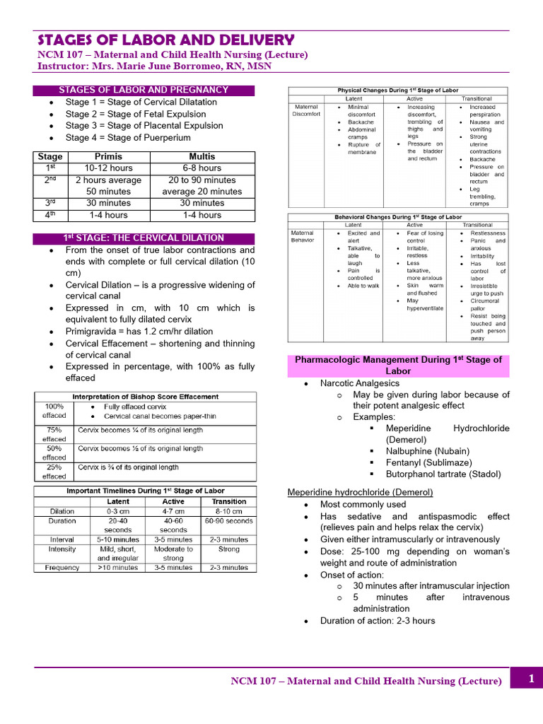 Stages of Labor and Delivery Overview | PDF | Childbirth | Motherhood