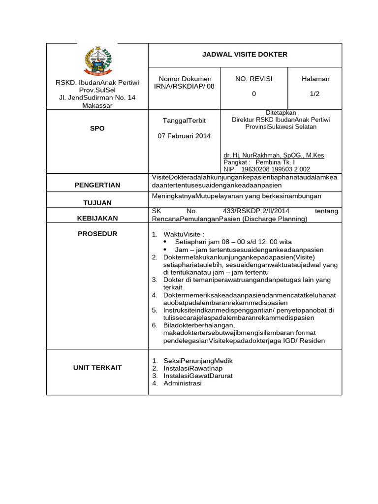 IRNA-03-SPO Jadwal Visite Dokter | PDF