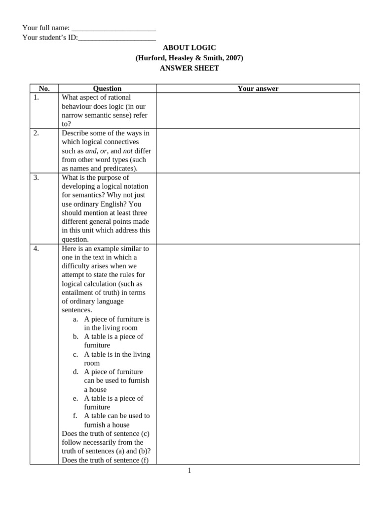 E-Learning 2 (Answer Sheet) | PDF | Argument | Truth