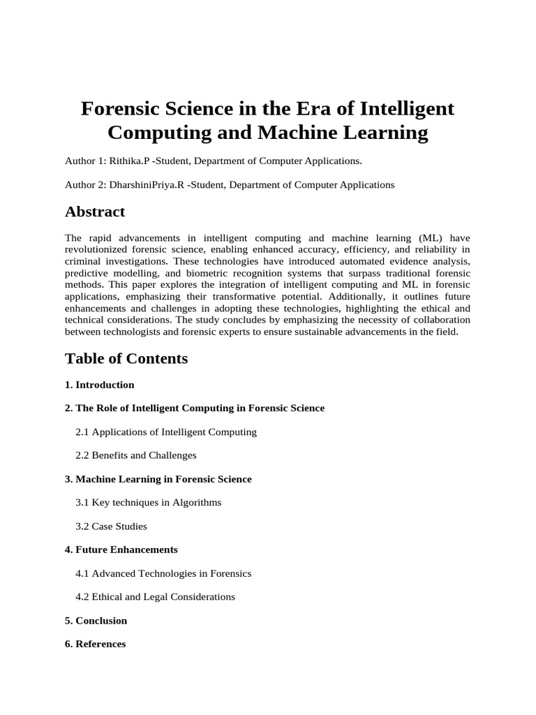 Forensic Science in the Era of Intelligent Computing and Machine Learning | PDF | Machine ...