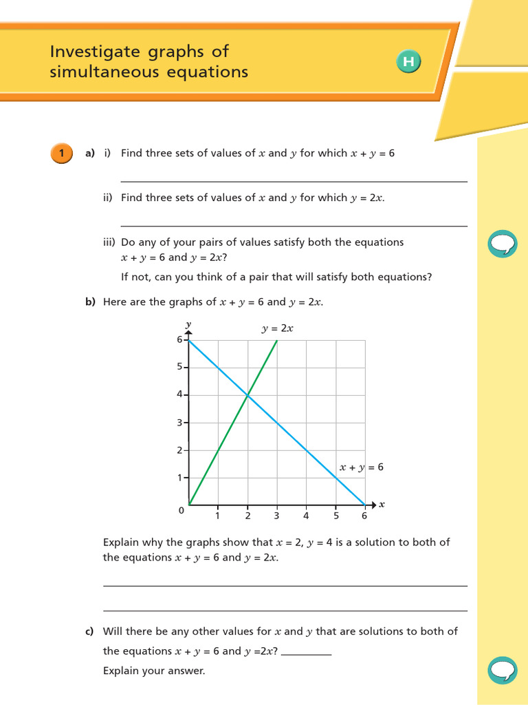 WO3 Investigate Graphs of Simultaneous Equations H 2021 | PDF ...