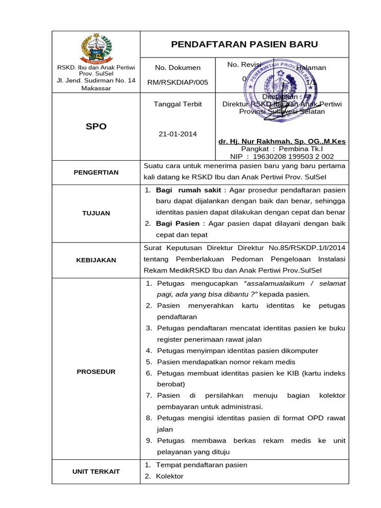 RM-5. SPO Pendaftaran Pasien Baru | PDF