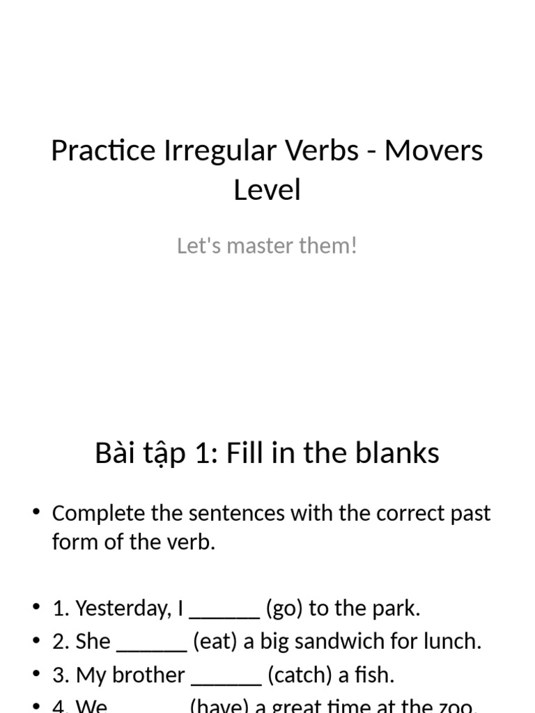 Movers Irregular Verbs Practice | PDF