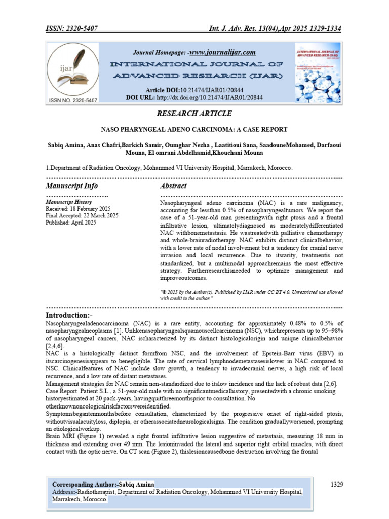 Naso Pharyngeal Adeno Carcinoma: A Case Report | PDF | Head And Neck Cancer | Ct Scan