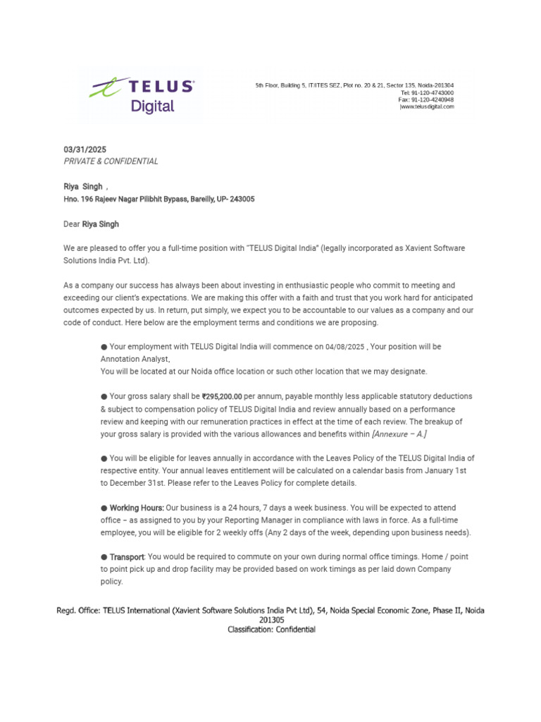 India Offer Letter v2 2025!03!31 | PDF | Assignment (Law) | Legal Remedy