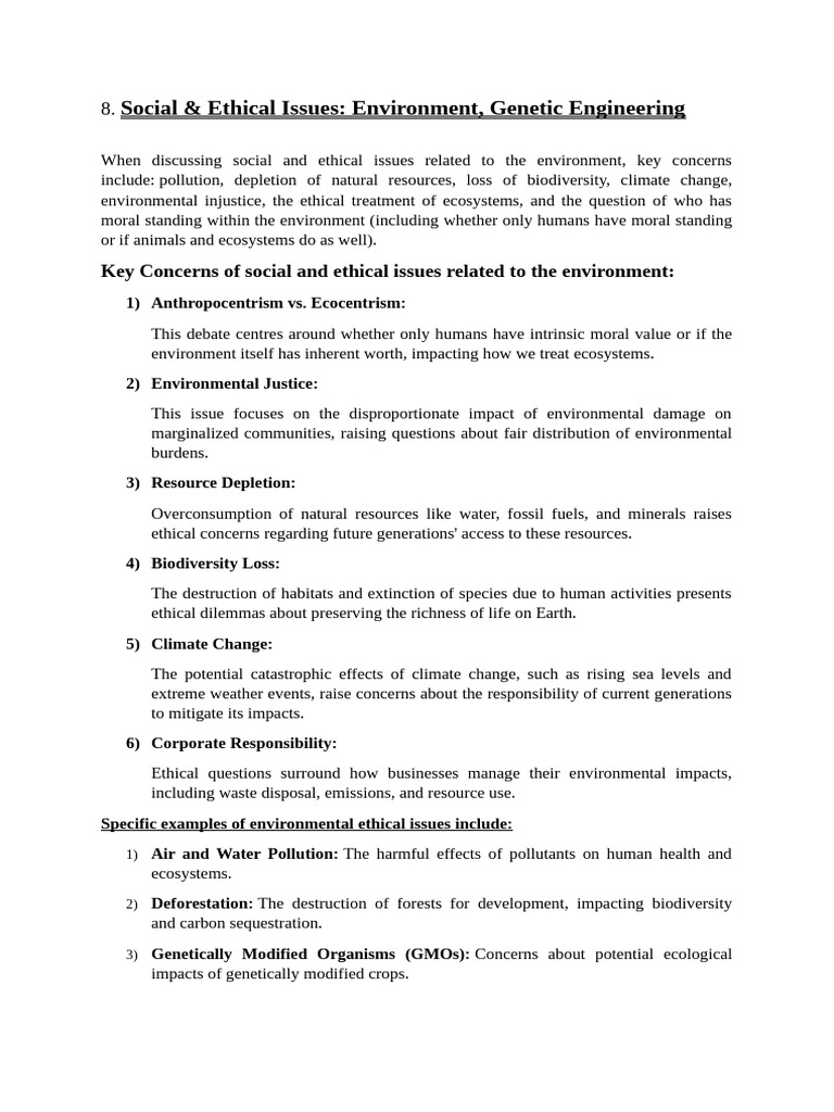 8. Social & Ethical issues --Environment, Genetic Engineering | PDF ...