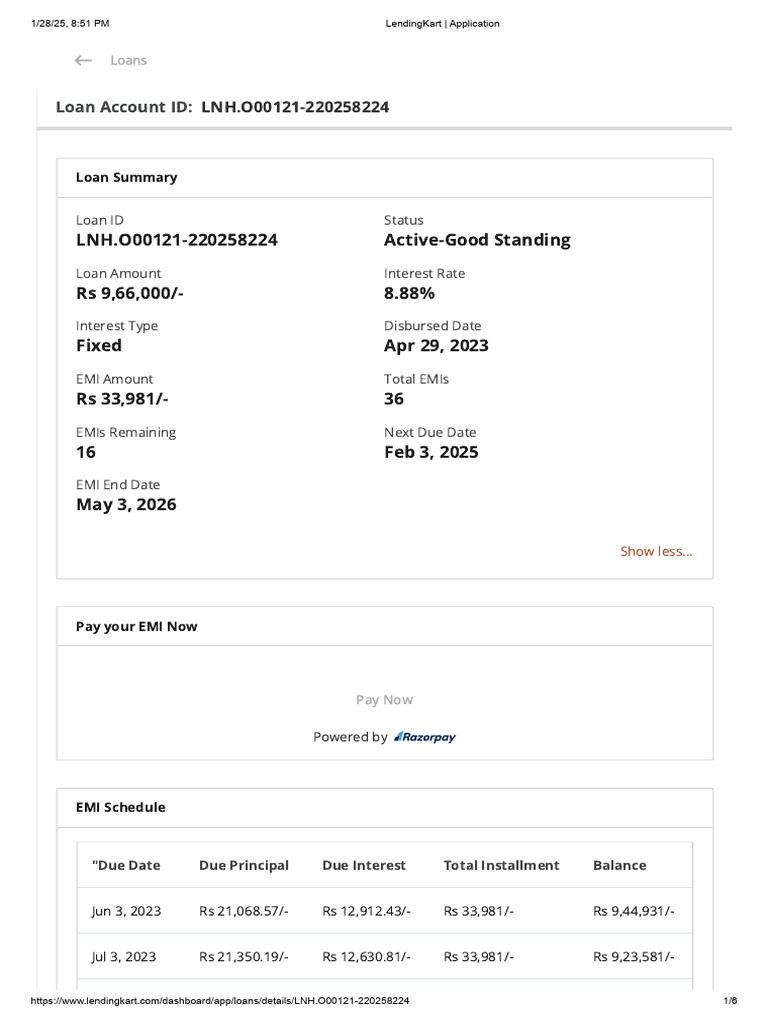Loan Summary for Account LNH.O00121 | PDF | Demand For Money | Loans