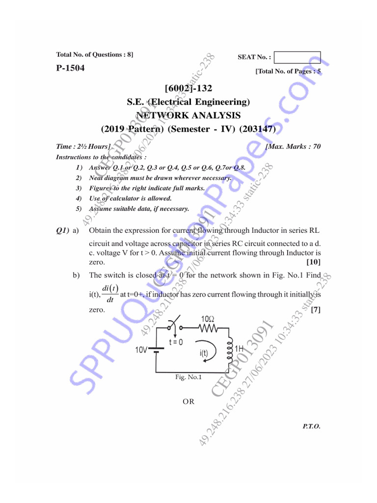 Electrical-Engineering - Semester-4 Network Analysis | PDF