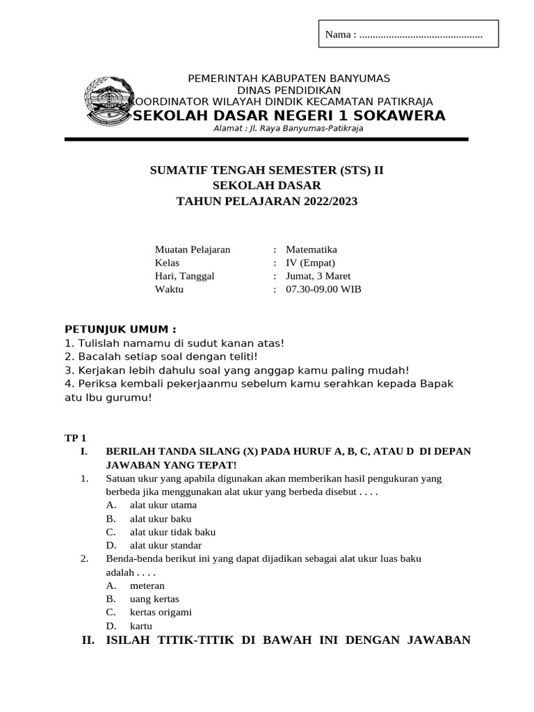 Contoh Ukuran Luas dan Volume | PDF