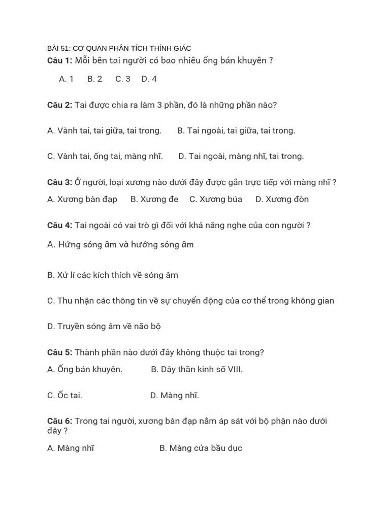 Bài 51_ Cơ Quan Phân Tích Thính Giác | PDF