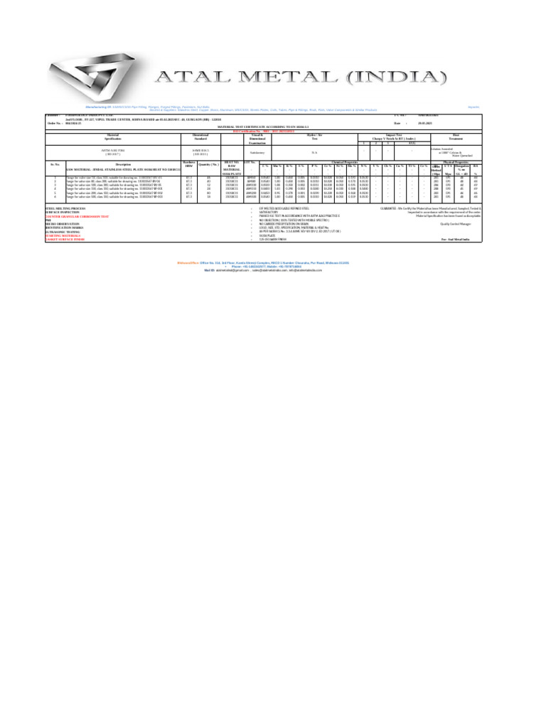 Material Test Certificate for SS304 Flanges | PDF | Pipe (Fluid ...