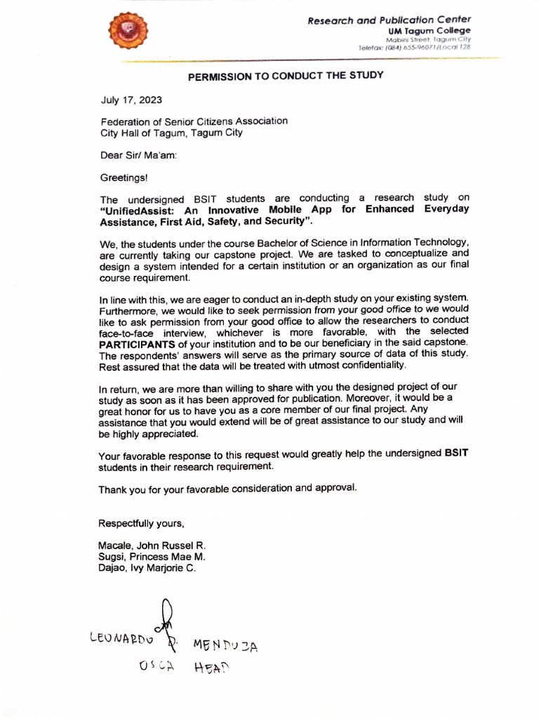 Permission To Conduct Study | PDF