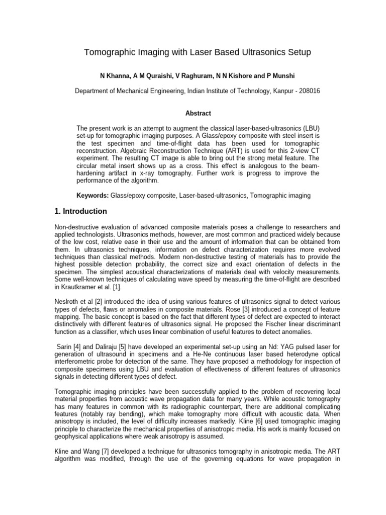 Tomographic Imaging With Laser Based Ultrasonics Setup | PDF | Laser ...