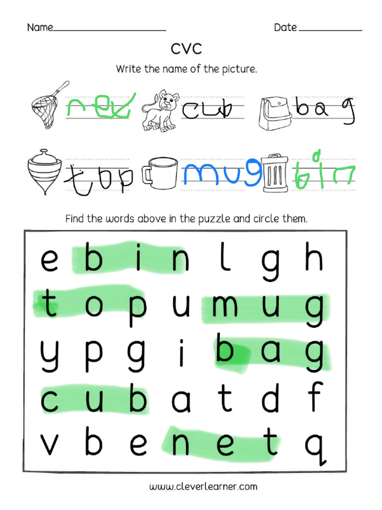 CVC Picture and Word Puzzle Worksheet 2 | PDF