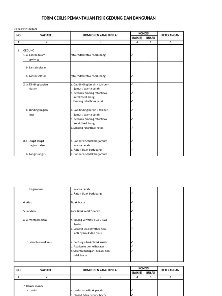 Form Ceklist Pemantauan Fisik Gedung Dan Bangunan | PDF
