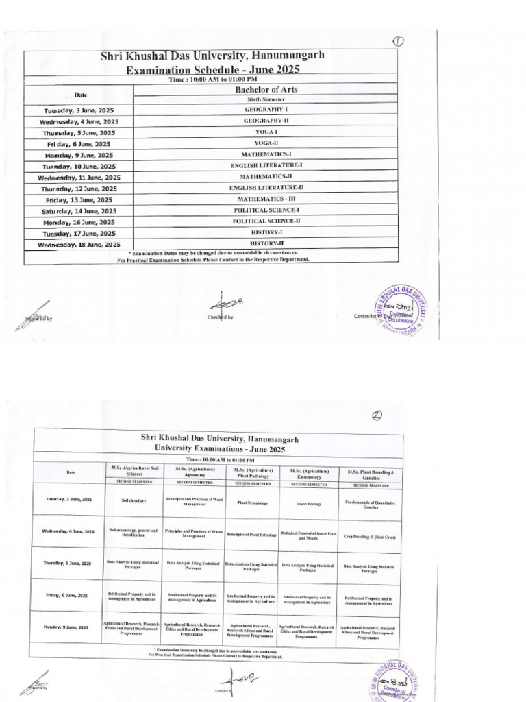 University Examination Schedule June 2025 | PDF