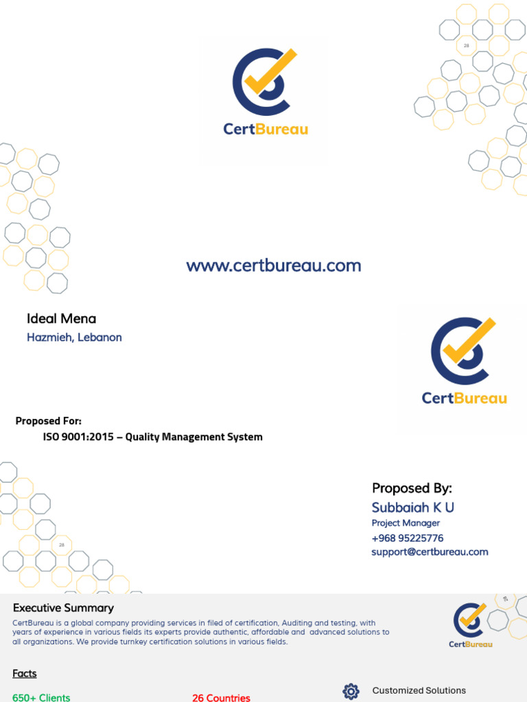 CertBureau Proposal - Ideal Mena | PDF | Audit | Quality Management