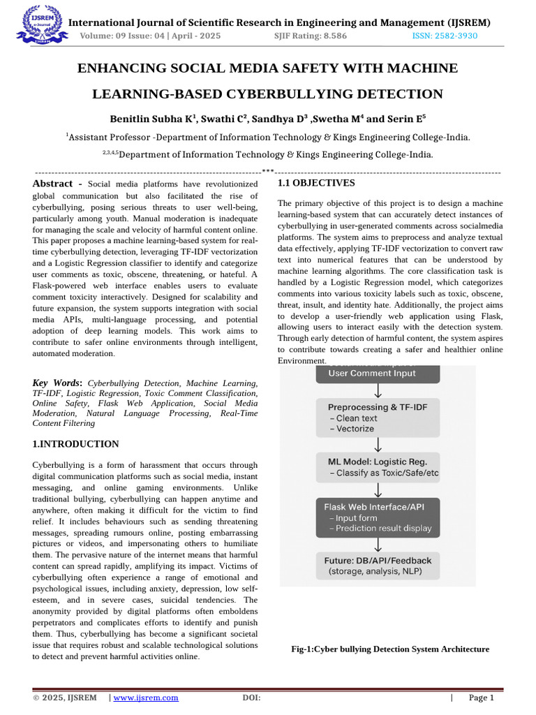 Enhancing Social Media Safety With Machine Learning Based Cyberbullying Detection | PDF | Social ...