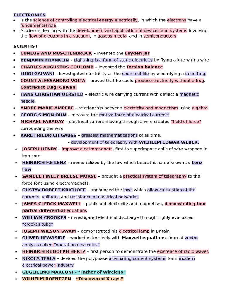 Electronics Week 1 Reviewer | PDF | Electricity | Vacuum Tube