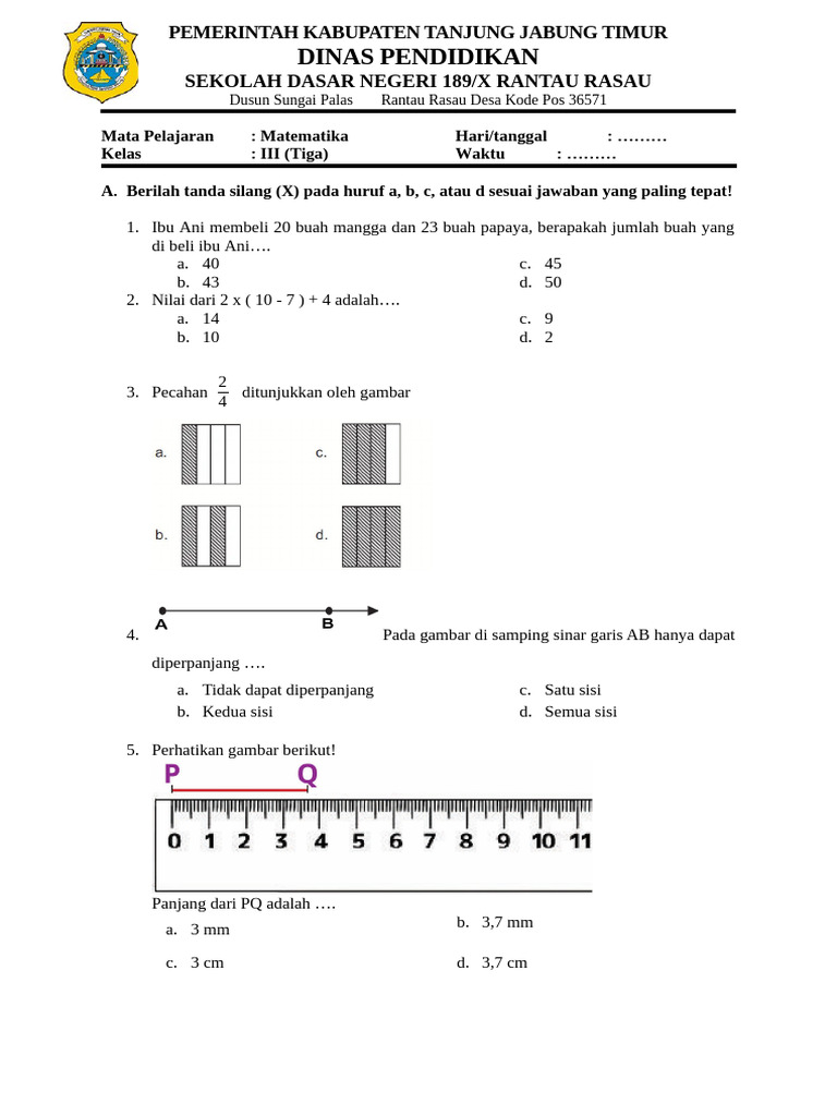 Soal MTK Kelas 3 | PDF